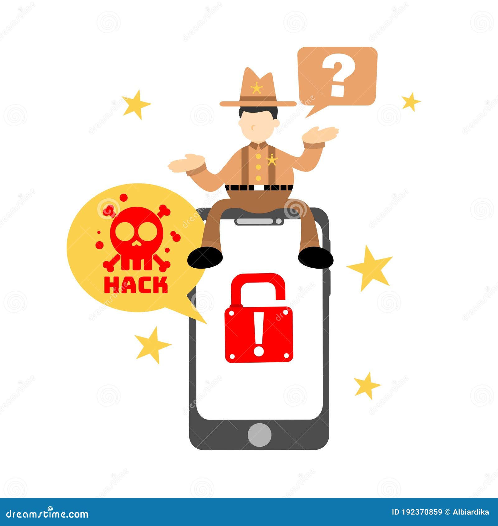 Cowboy America Stop Hack Protection System Cartoon Doodle Flat Design ...