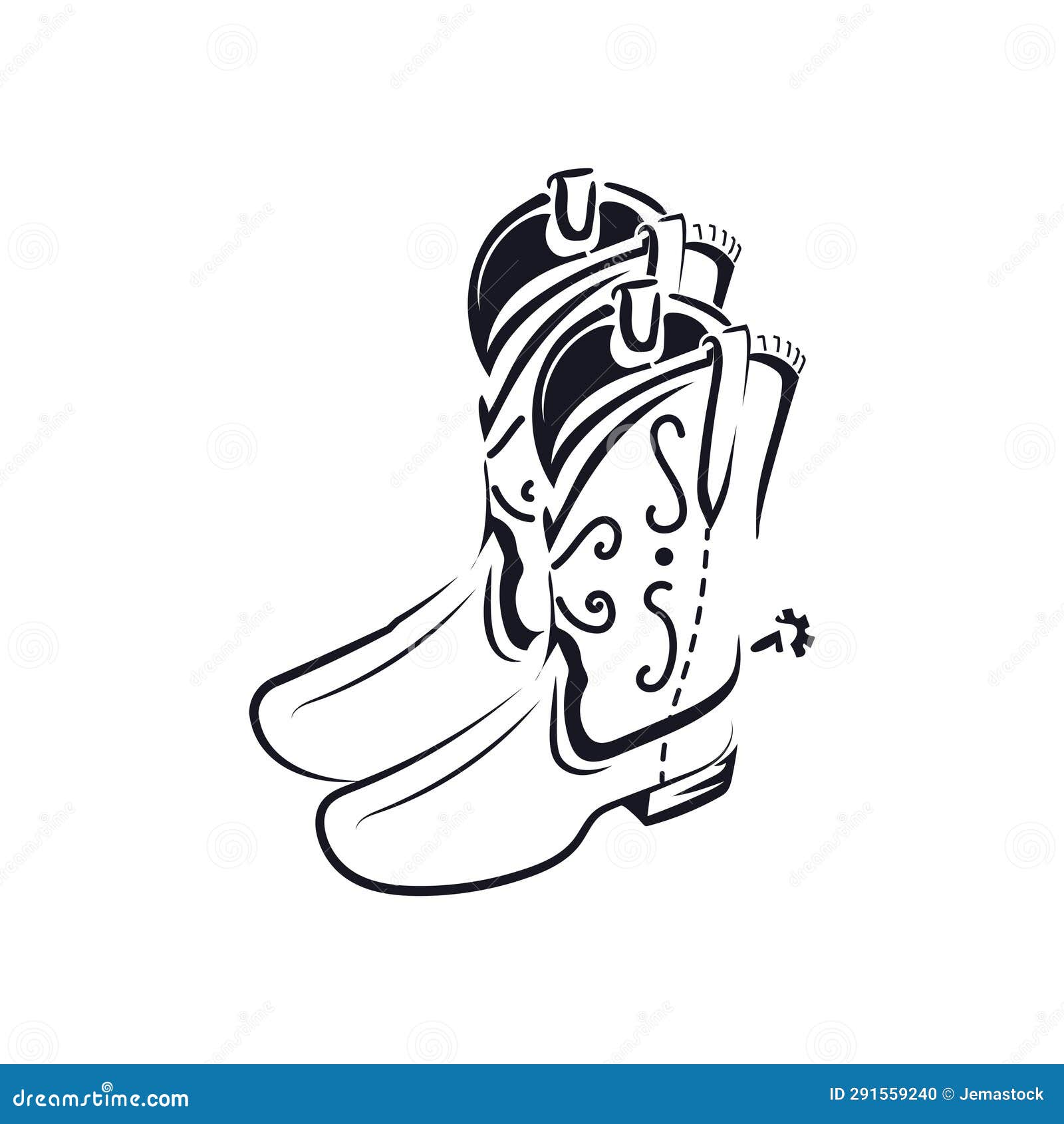 Cowboy hand draw boot stock illustration. Illustration of rodeo - 291559240