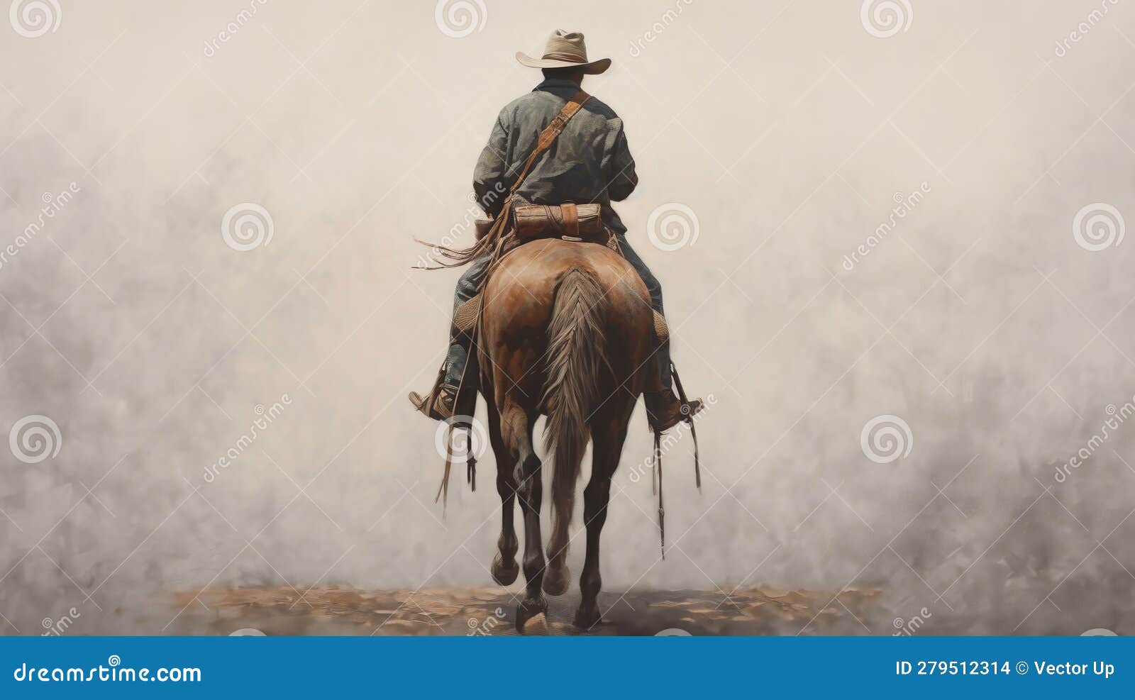 Cowboy in Hat on the Horse Back View. Generative AI Stock Illustration ...