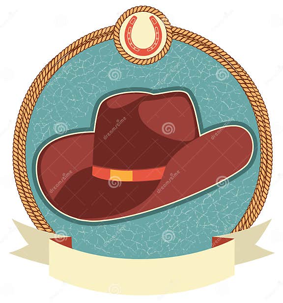 Cowboy Hat Label with Scroll for Text Stock Vector - Illustration of ...