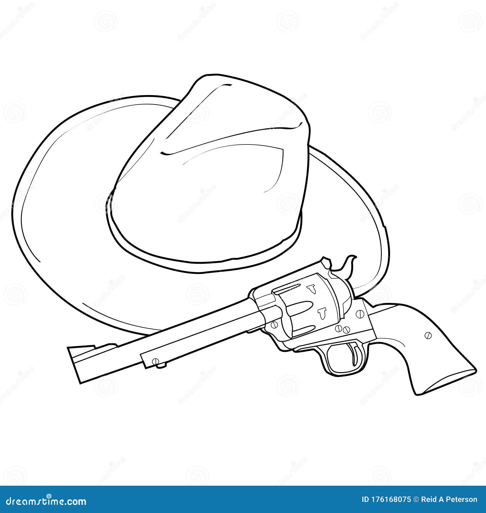 Cowboy Hat Pistol Revolver Gun Stock Illustration - Illustration of ...