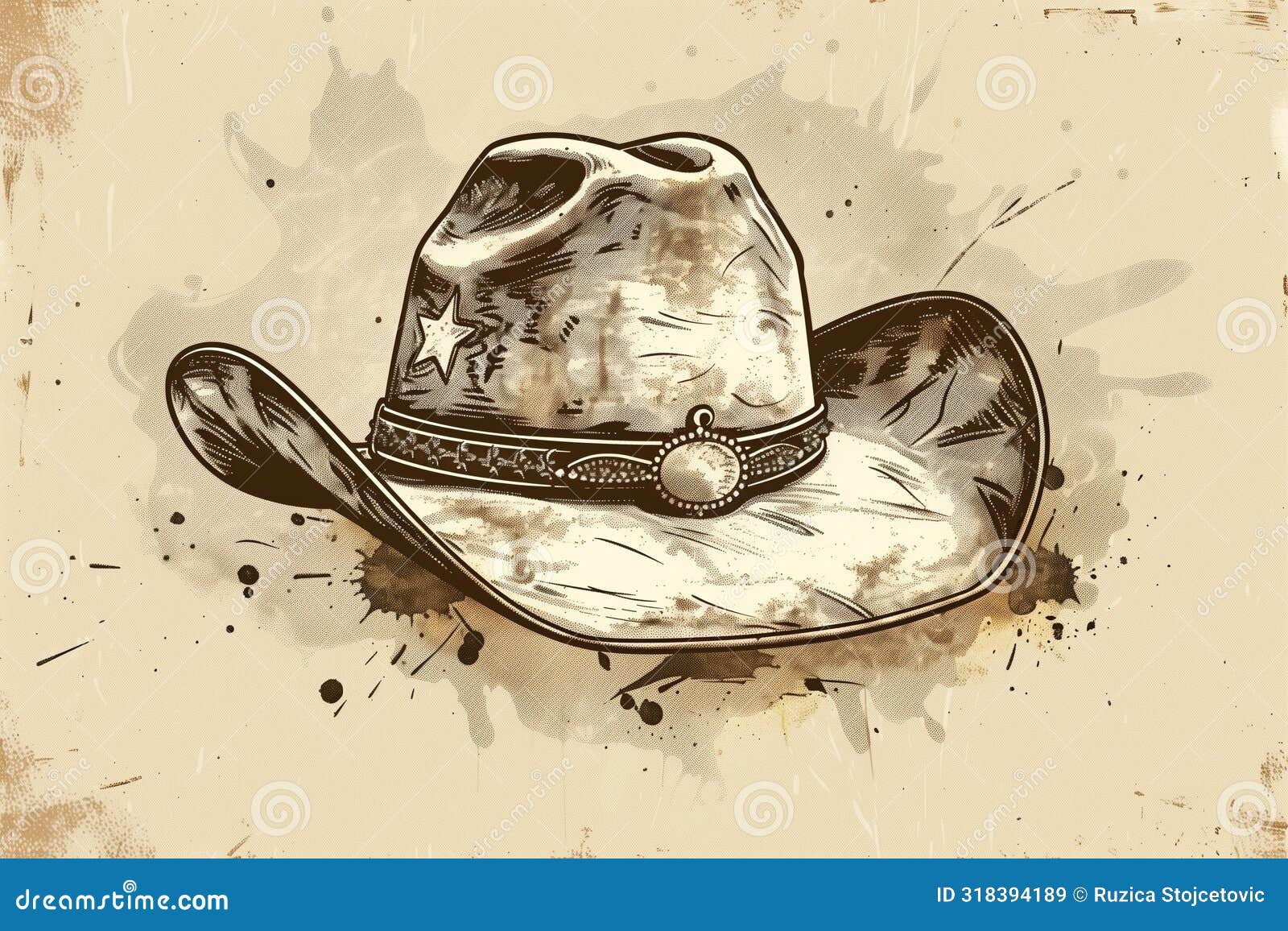Cowboy Hat Sketch on an Old Rustic Paper Ai Illustration Stock ...
