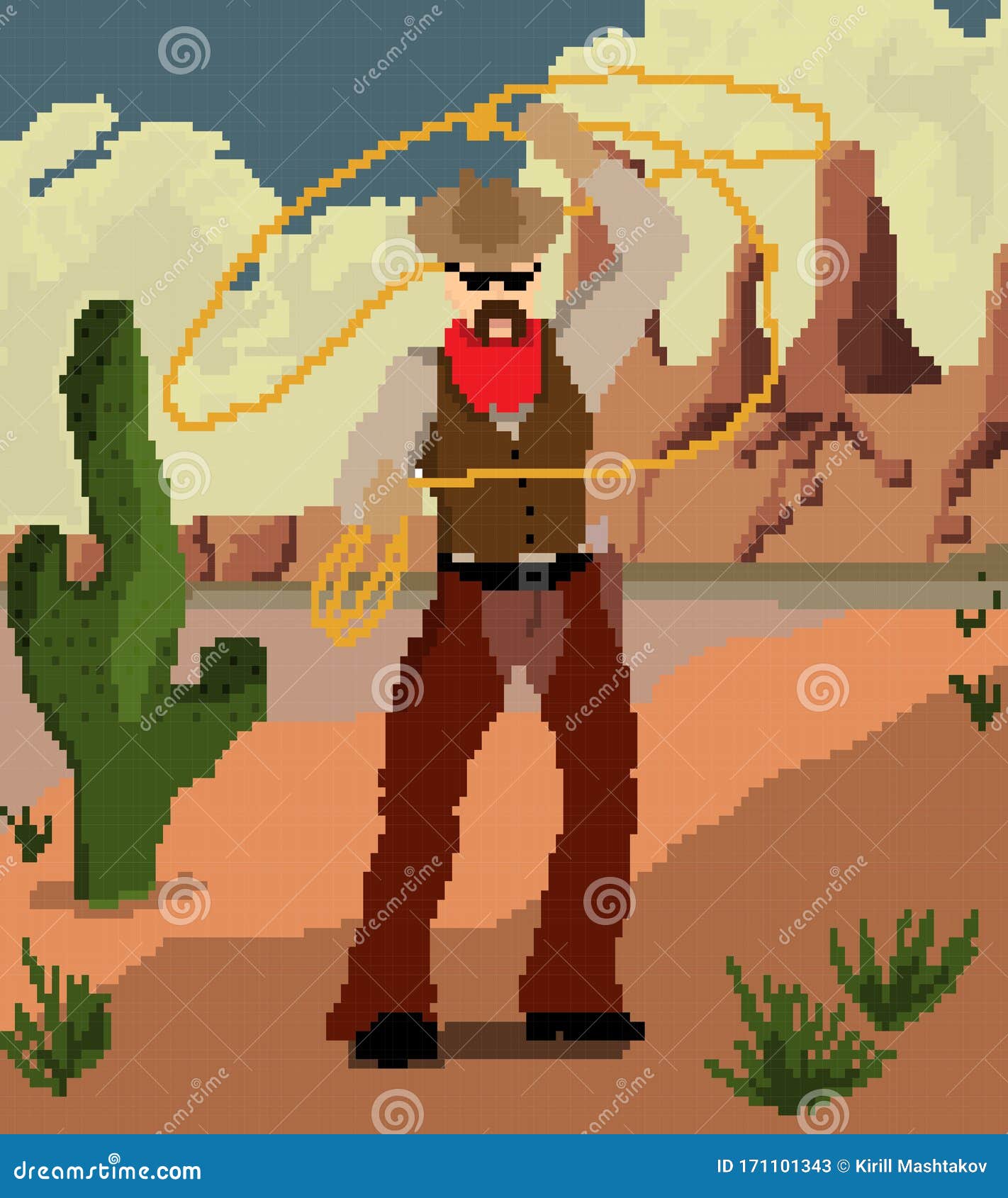 Cowboy Swings Lasso, Ready Catch Something, Dressed Traditional Western ...
