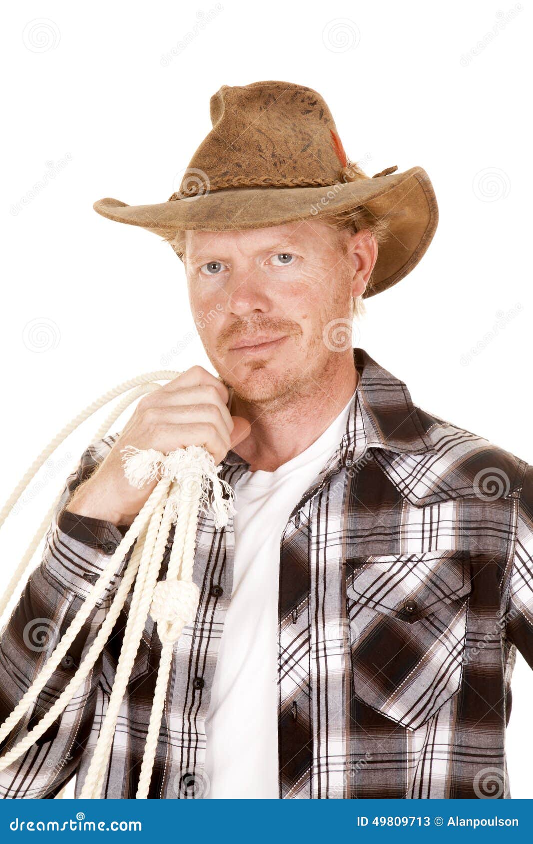 Cowboy Holding Rope Over Shoulder Looking Close Stock Image - Image of ...