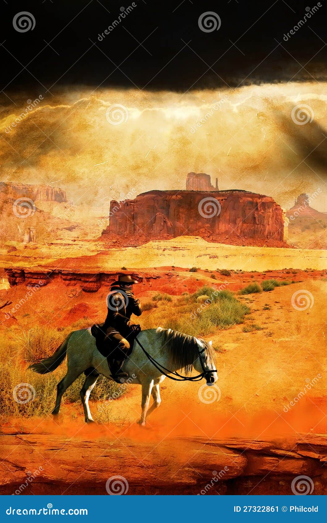 Cowboy and horse on grunge stock illustration. Illustration of ...