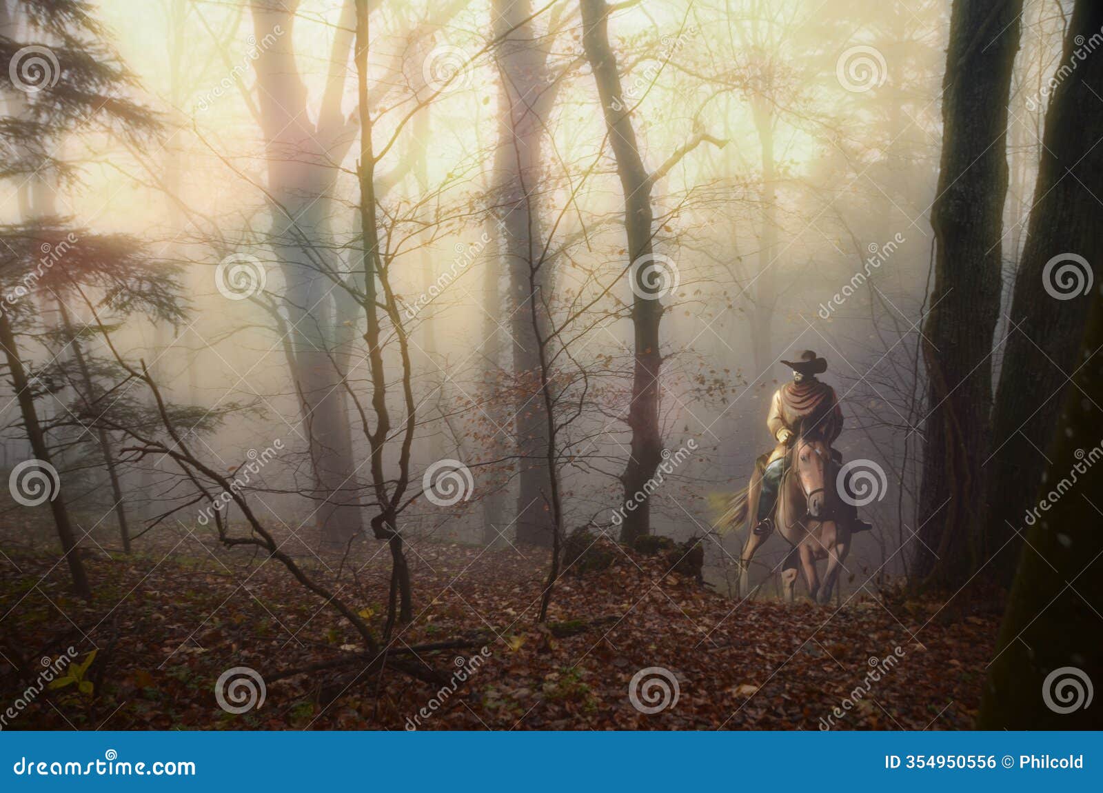 Cowboy and Horse Walking by Forest Stock Illustration - Illustration of ...