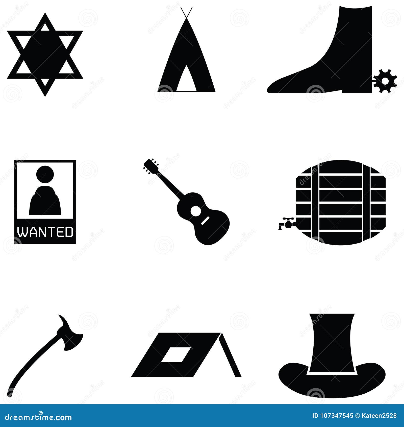 Cowboy icon set stock vector. Illustration of symbol - 107347545