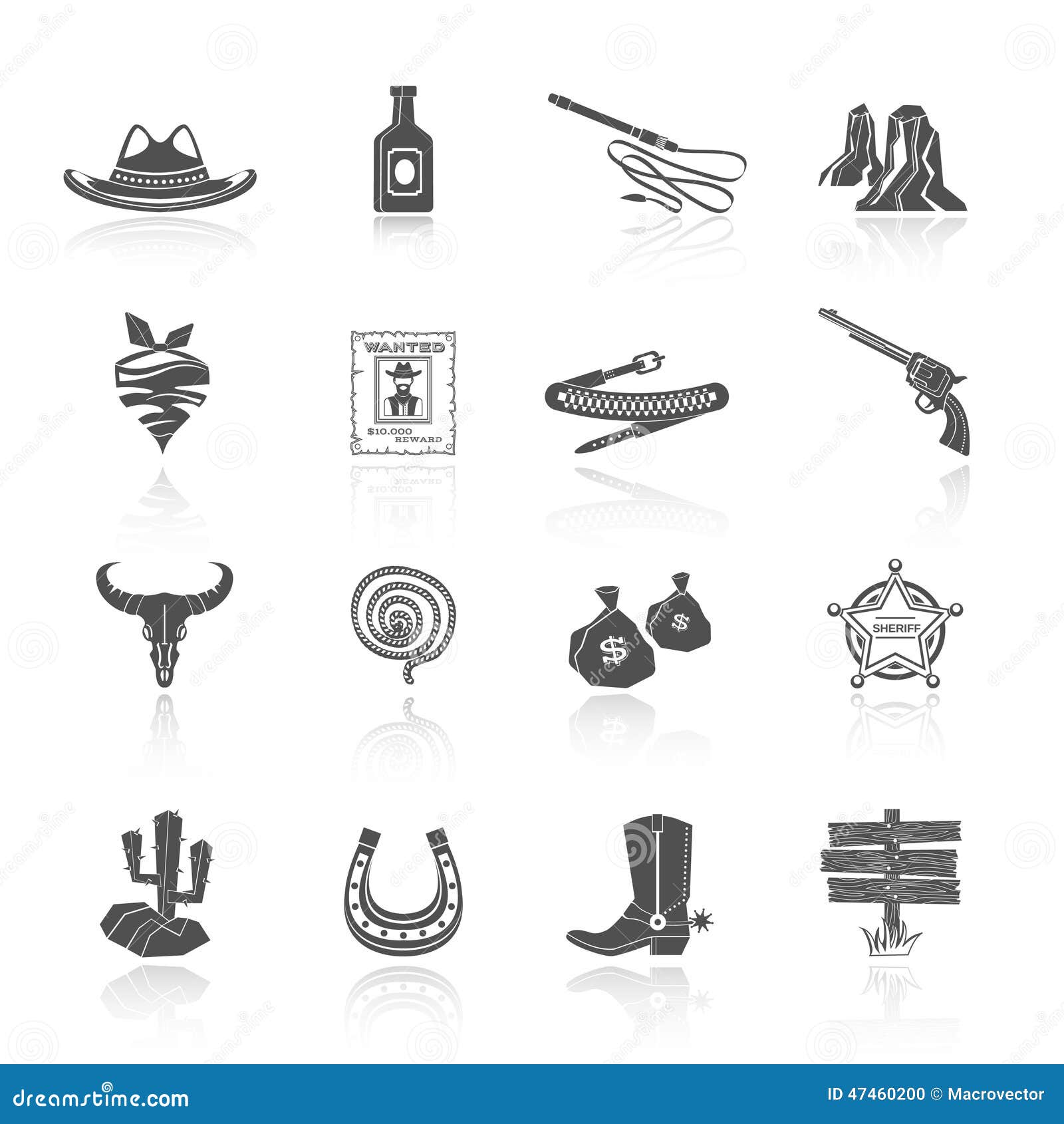 Cowboy Icons Black illustration de vecteur. Illustration du américain ...