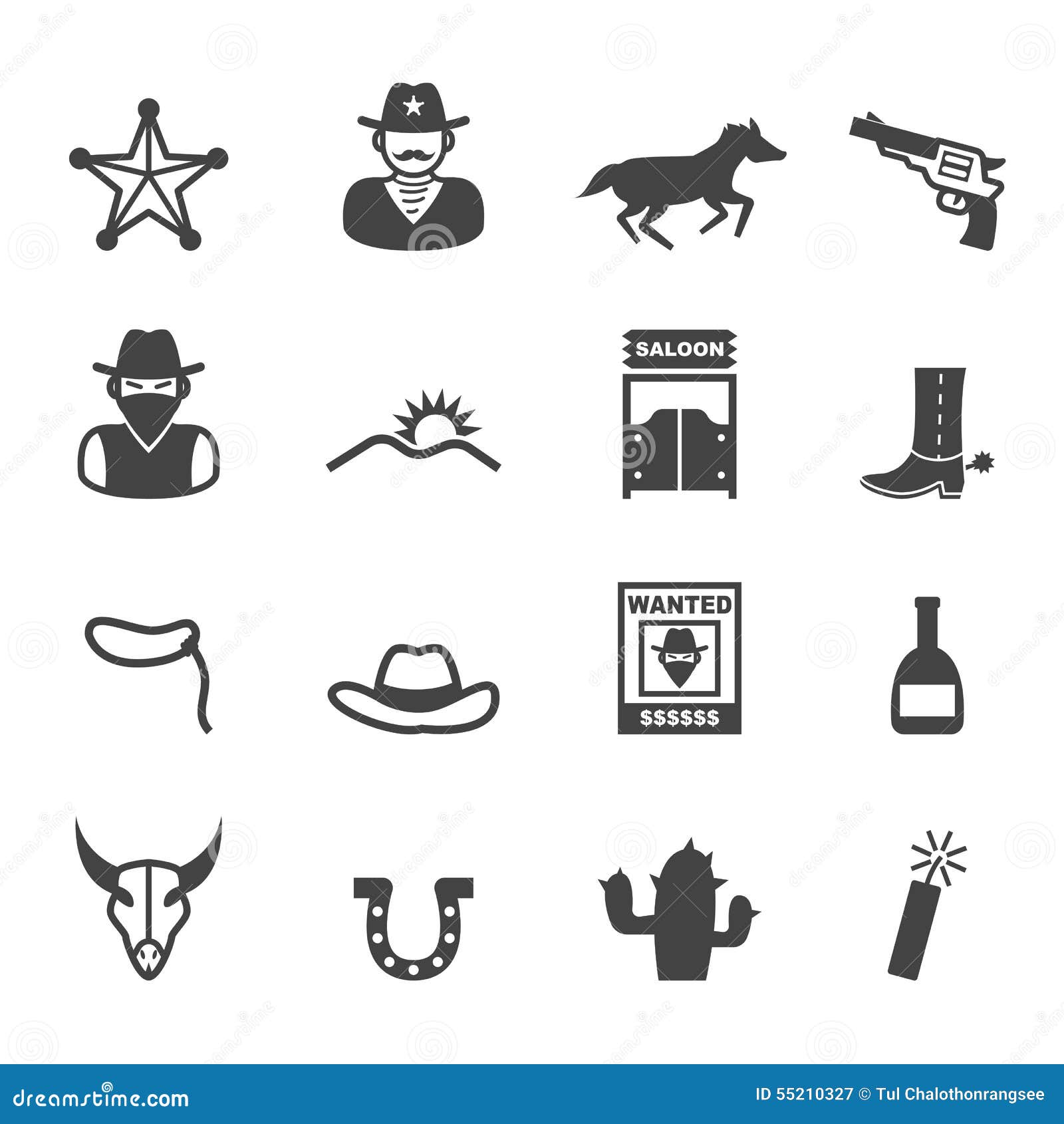 Cowboy icons stock vector. Illustration of icons, black - 55210327