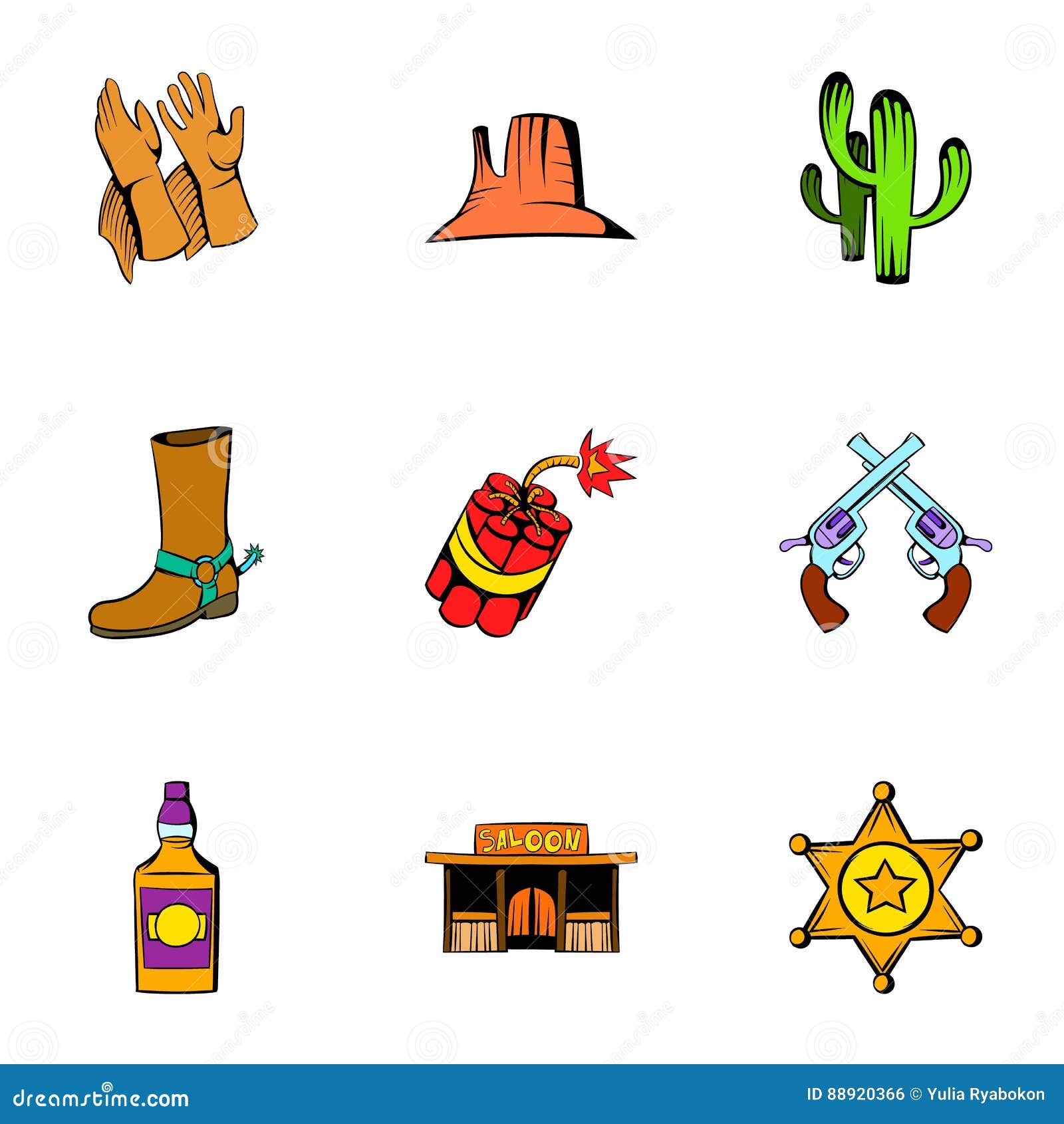 Cowboy Icons Set, Cartoon Style Stock Vector - Illustration of isolated ...