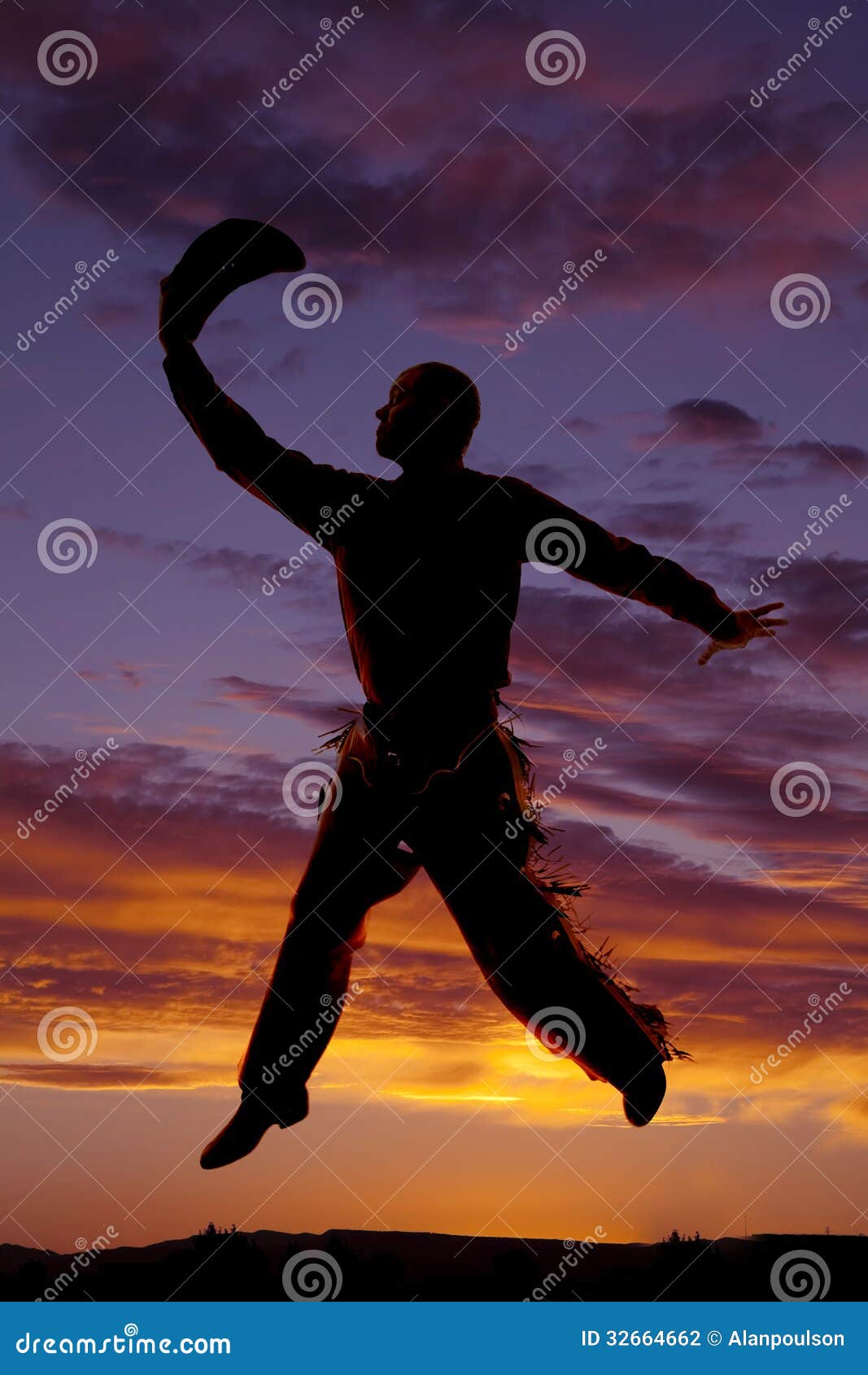 Cowboy jump in sunset stock photo. Image of rodeo, black - 32664662
