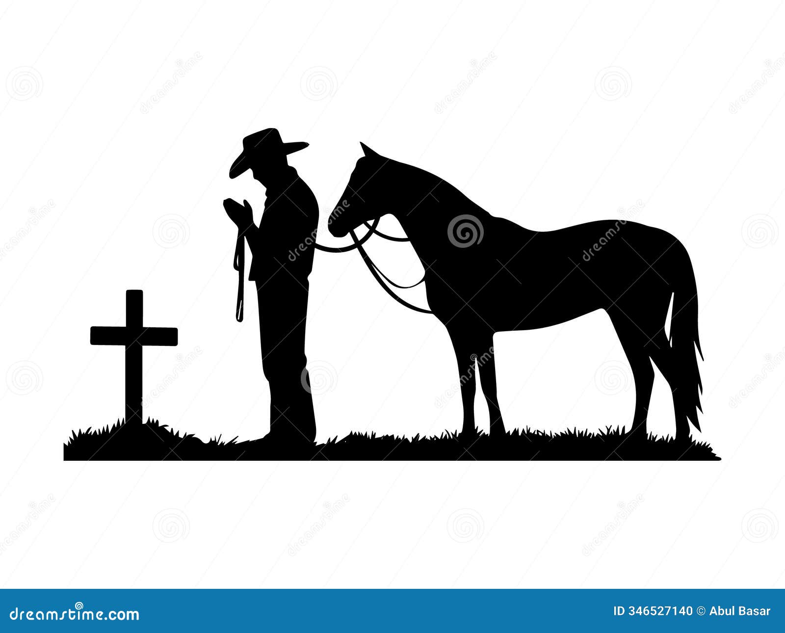 Cowboy Kneeling At Cross Vector Silhouette, Cowboy Kneeling, Cowboy ...