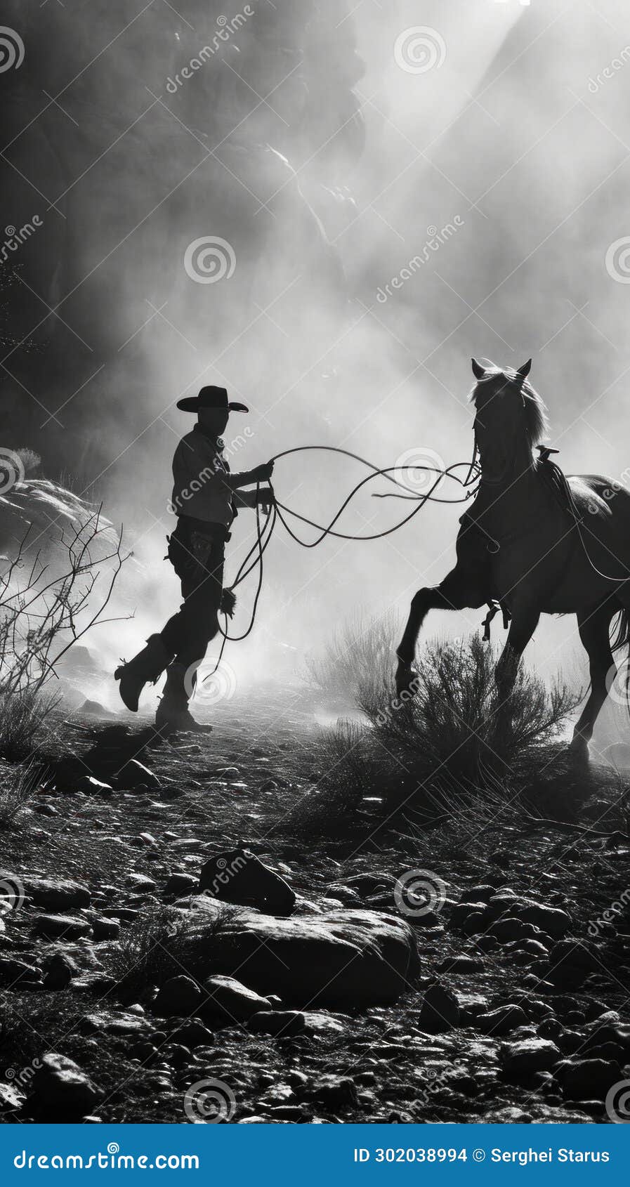 A Cowboy is Leading a Horse in the Wild, AI Stock Photo - Image of ...