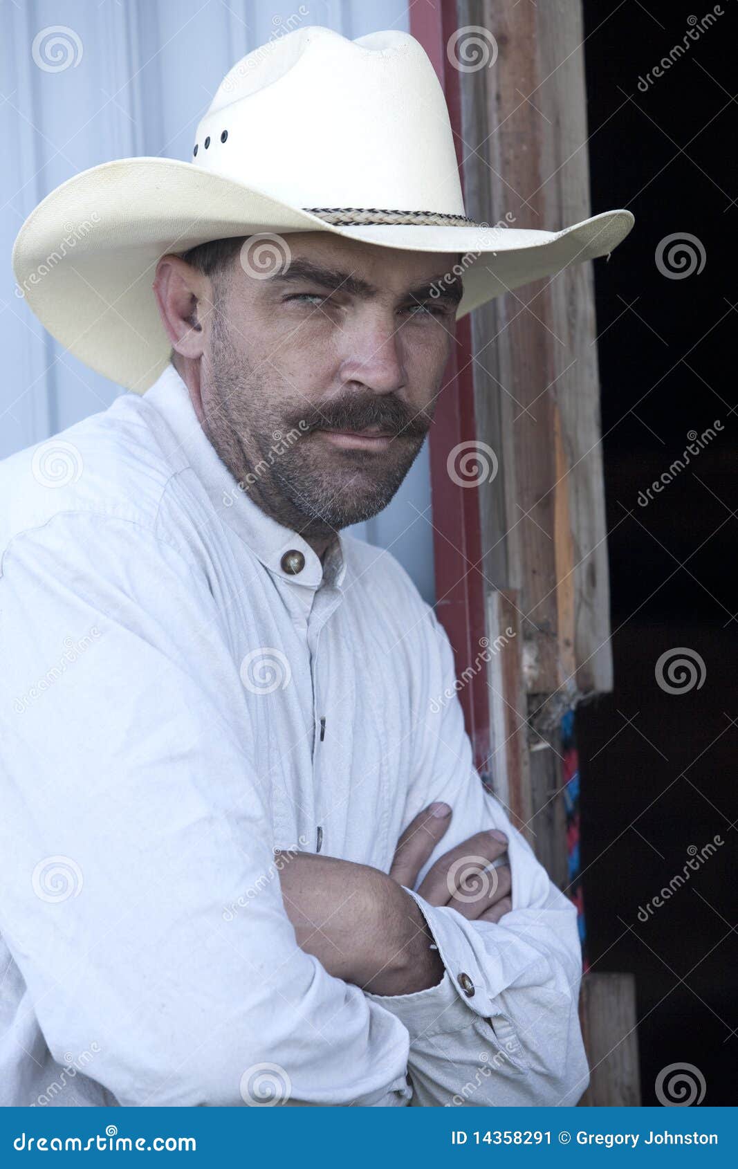 Cowboy Leans on Door Frame. Stock Image - Image of west, country: 14358291