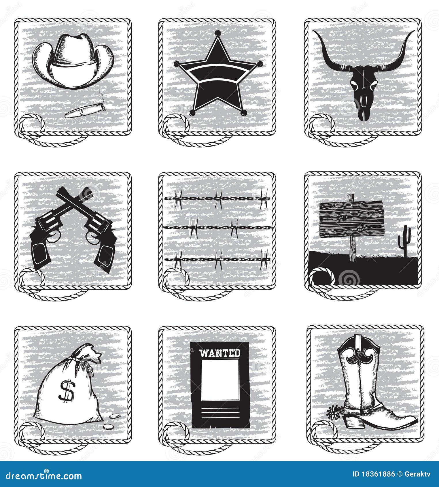 Cowboy Life Elements .Vector Black Silhouettes | CartoonDealer.com ...