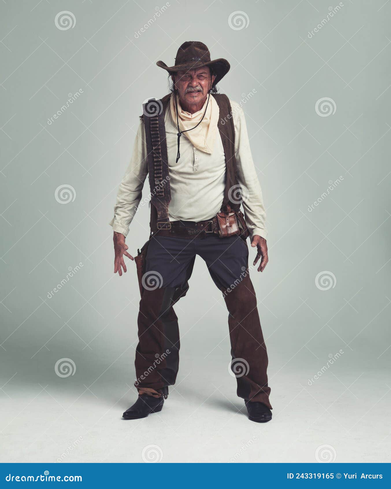 Lets Draw. a Cowboy Looking Confrontational while Isolated on Gray ...