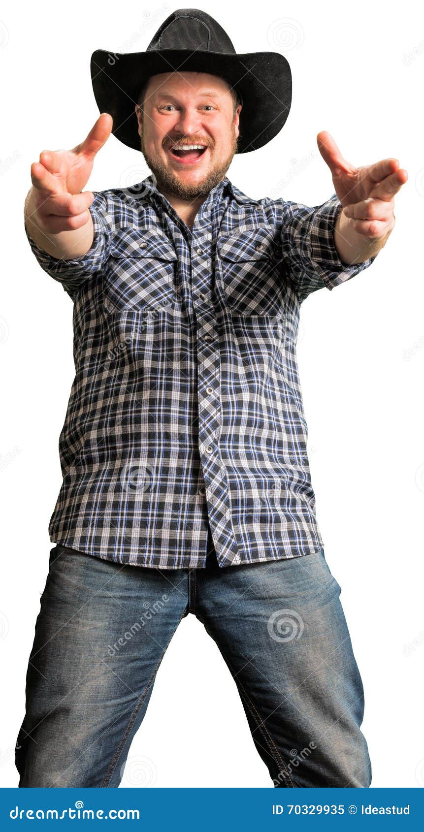 Cowboy Man at Plaid Shirt with Black Hat Stock Image - Image of ...