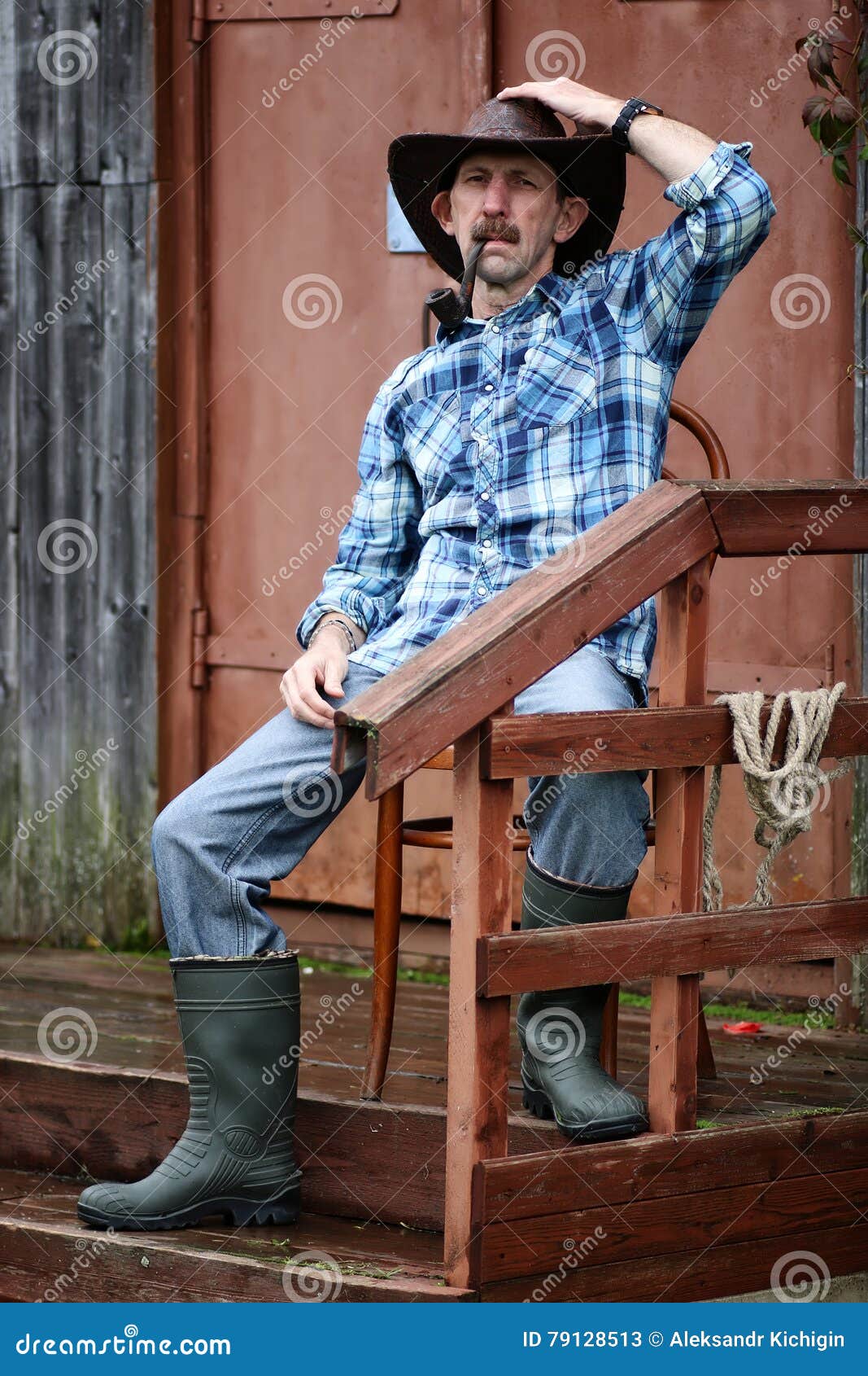 Cowboy man smoke pipe stock image. Image of house, casual - 79128513