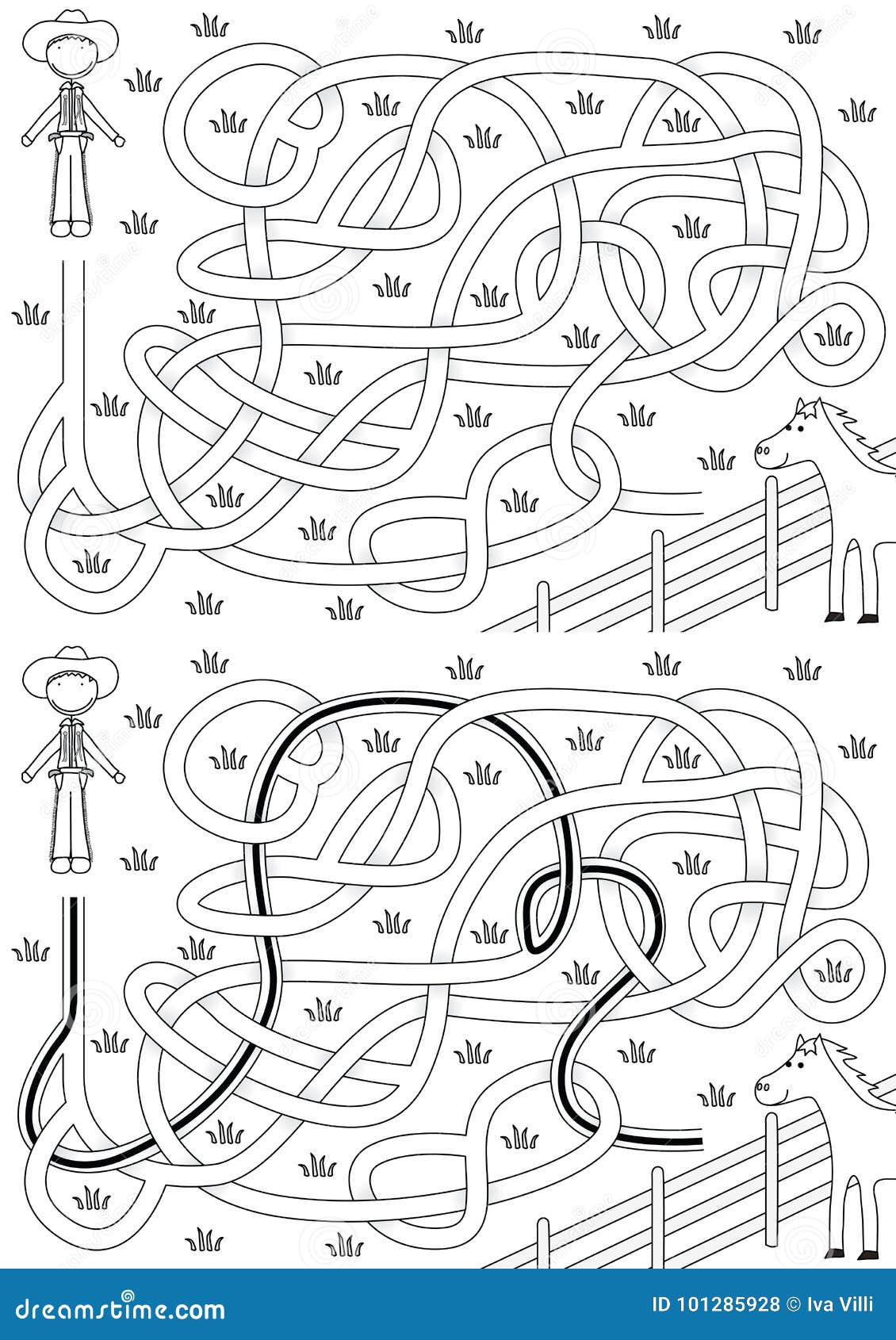 Cowboy maze stock vector. Illustration of maze, ranch - 101285928