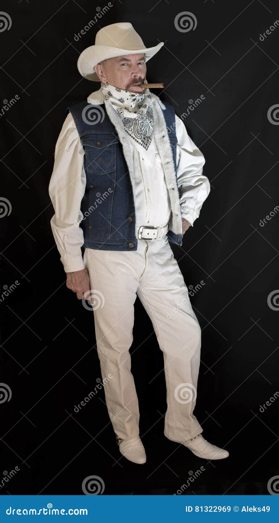 The Cowboy with Mustache in a White Hat, Smoking a Cigar Stock Image ...