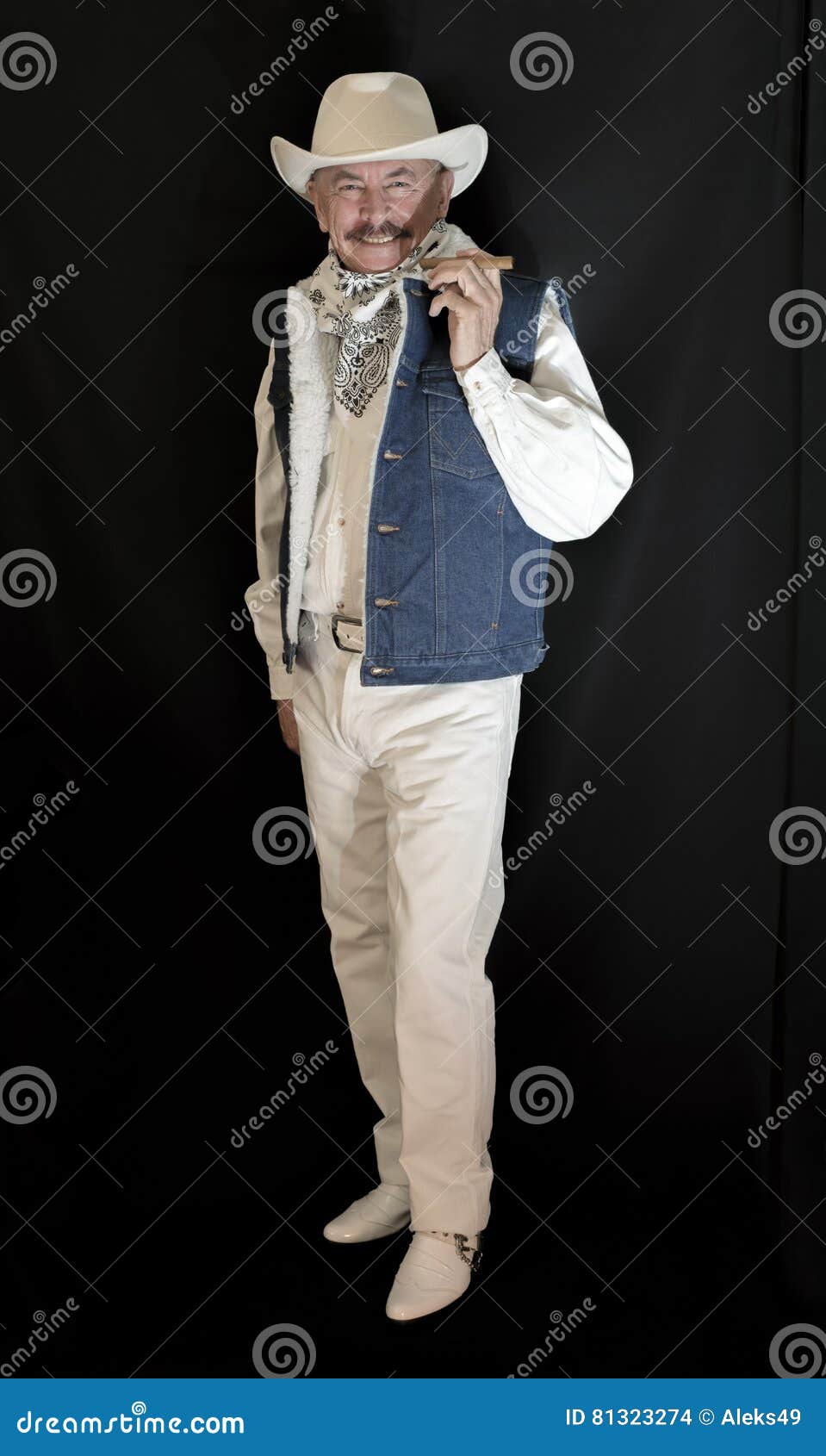 The Cowboy with Mustache in a White Hat, Smoking a Cigar Stock Photo ...