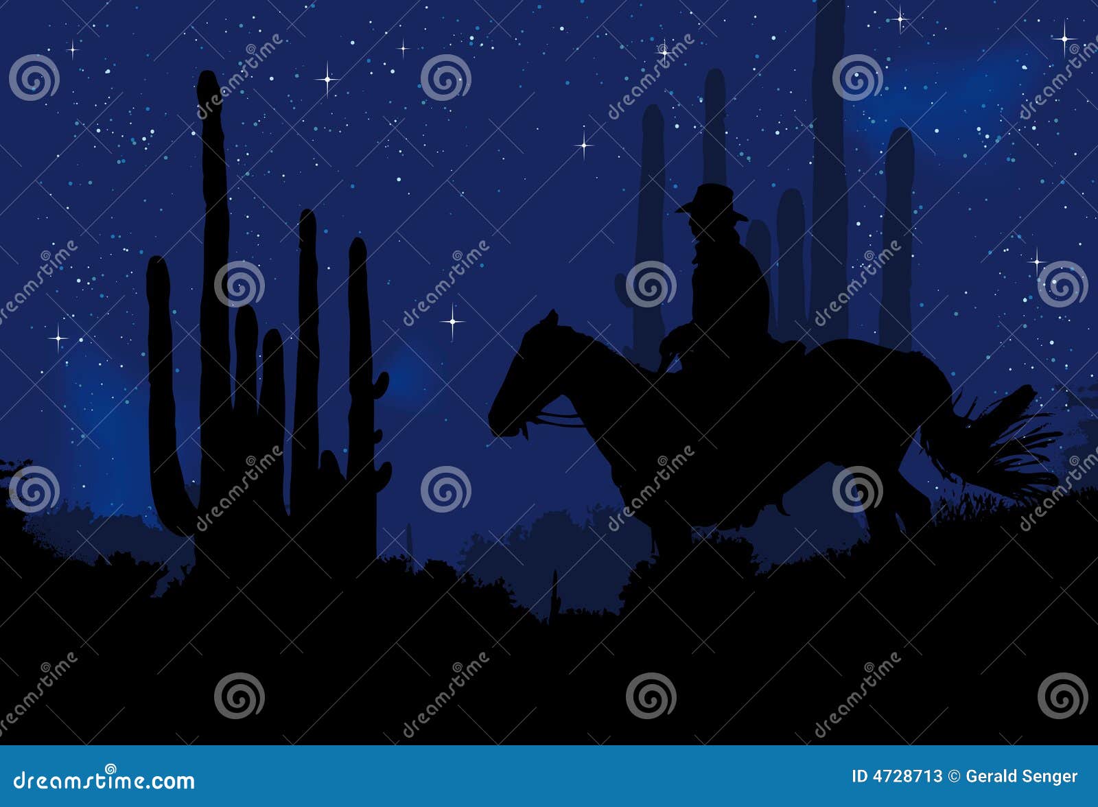 Cowboy in the night stock vector. Illustration of ranch - 4728713