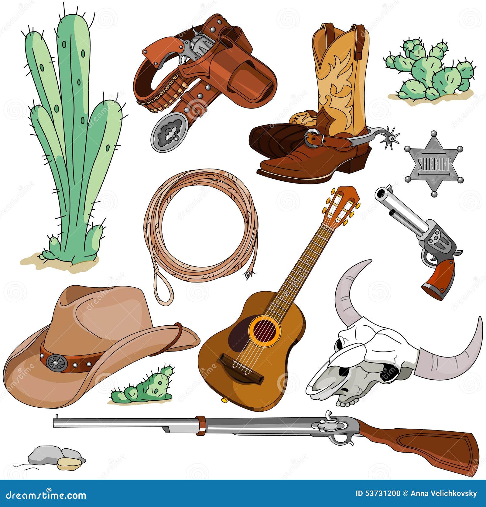 Cowboy objects set stock vector. Illustration of culture - 53731200