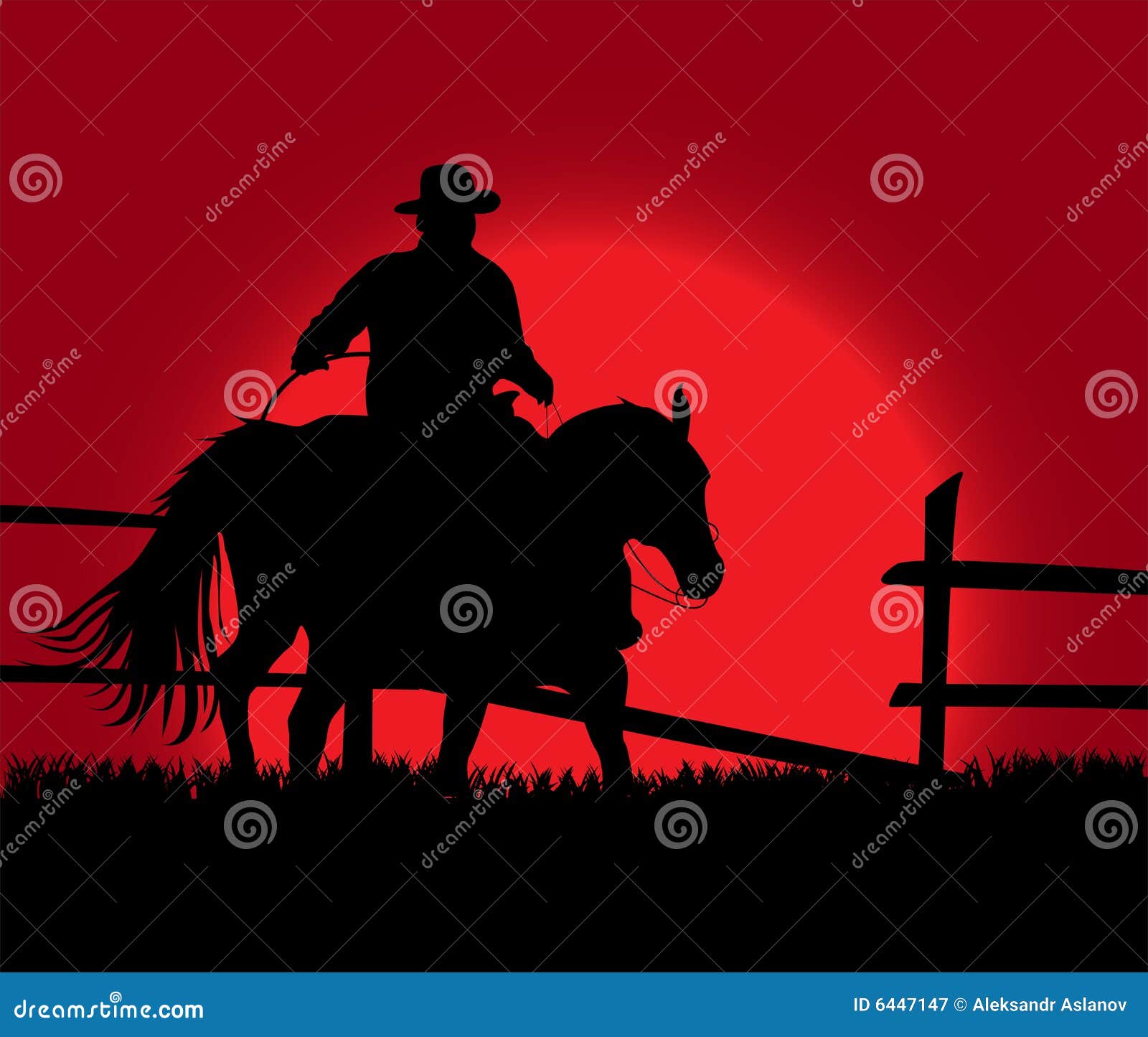 Cowboy over sunset stock vector. Illustration of horse - 6447147