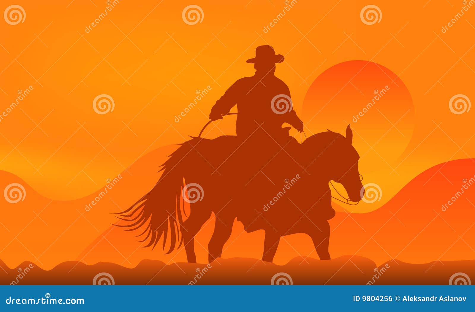 Cowboy over sunset stock vector. Illustration of sunset - 9804256