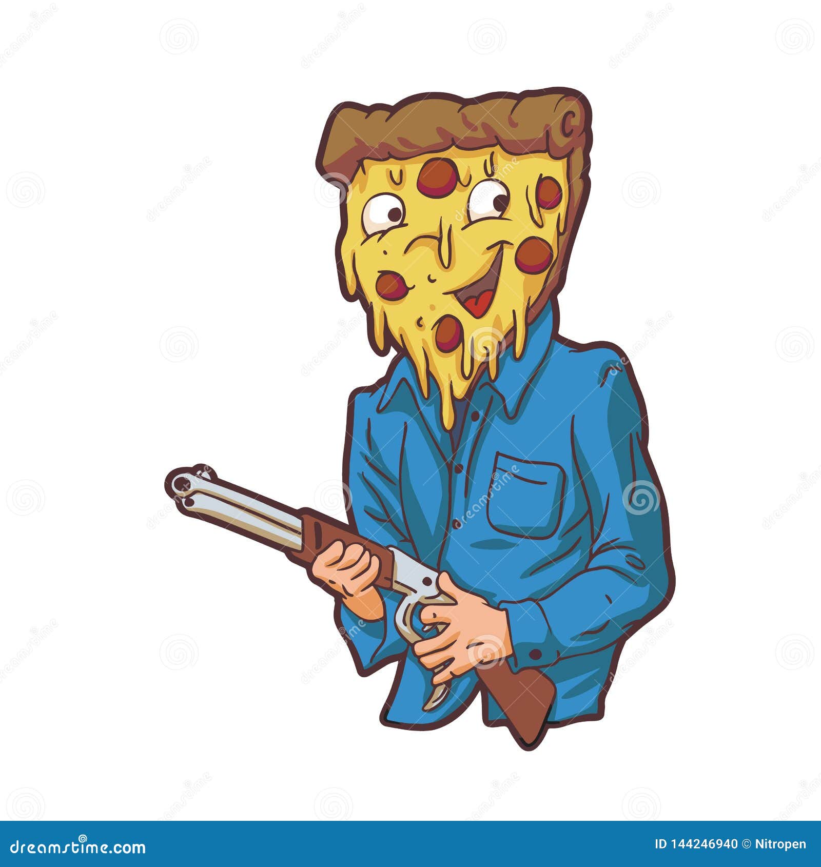 Cowboy with pizza head stock vector. Illustration of lunch - 144246940