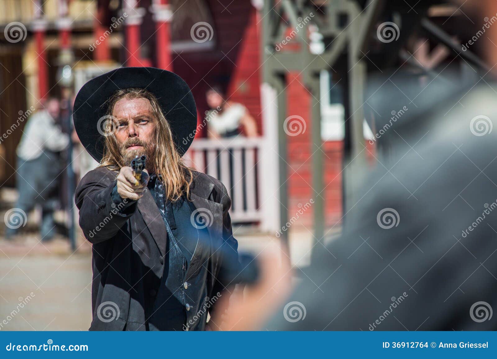 Cowboy Points Gun stock photo. Image of falling, standoff - 36912764