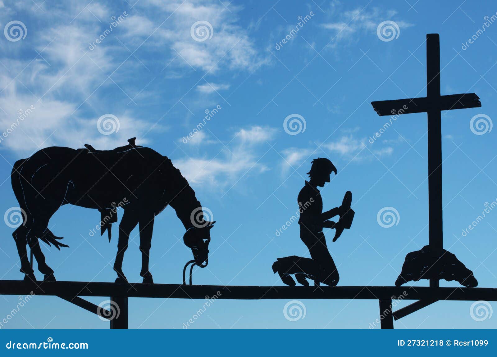 Praying Cowboy And Horse Silhouette