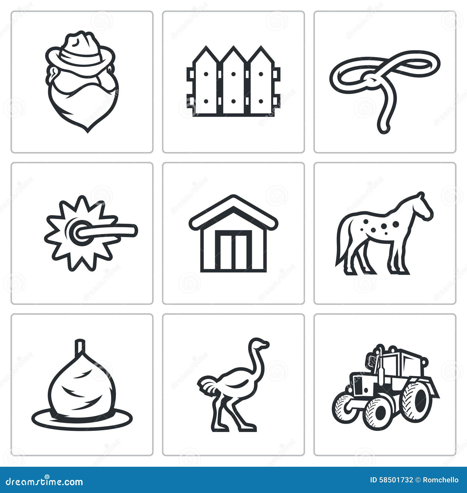 Cowboy Ranch Icons Set. Vector Illustration. Stock Illustration ...