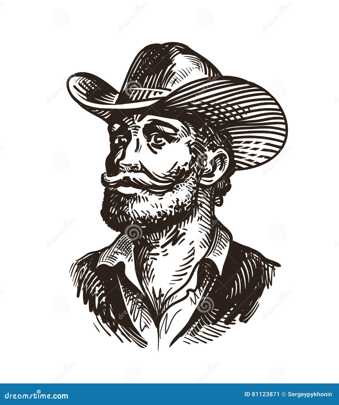 Cowboy, Rancher or Farmer. Hand Drawn Sketch Vector Illustration Stock ...