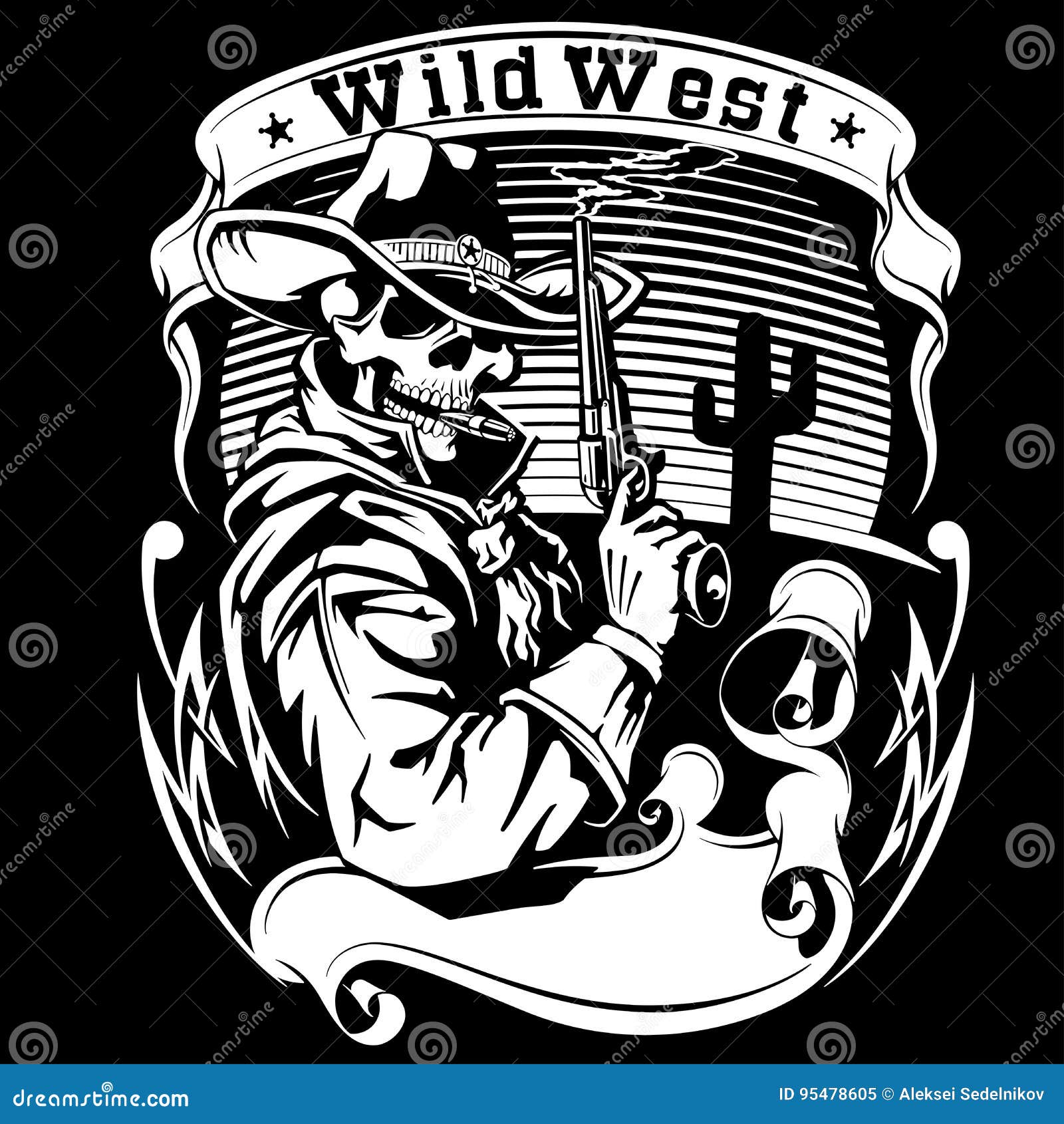 Cowboy Skeleton And Gun. Wild West Dead Gunfighter. Western Man Cartoon ...