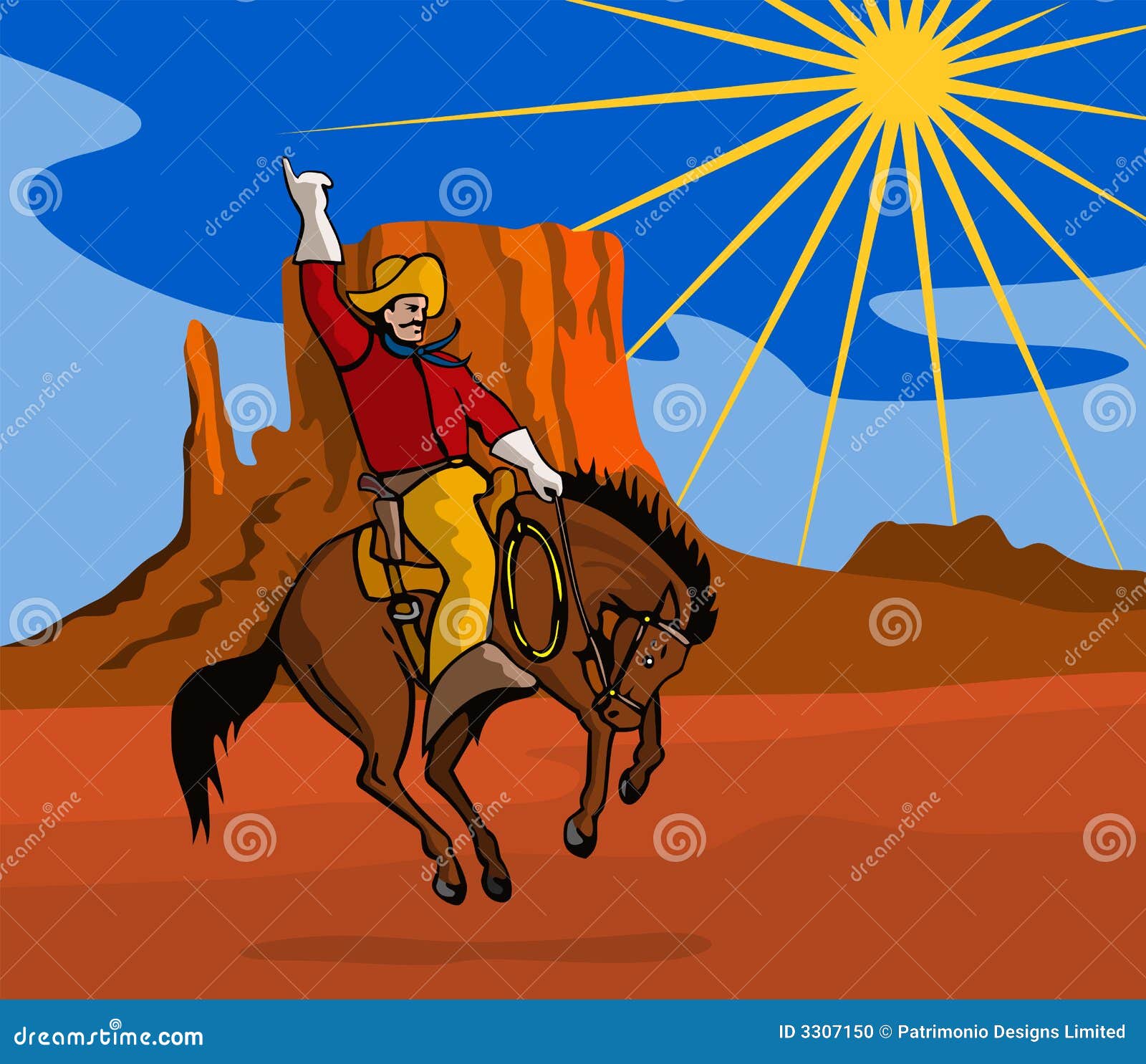Cowboy Riding a Bucking Bronco Stock Vector - Illustration of rodeo ...