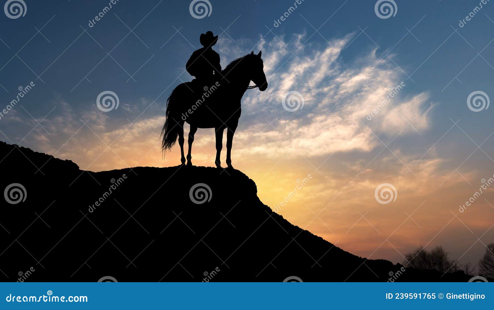 Cowboy Riding in the Hills at Sunset Stock Image - Image of riding ...