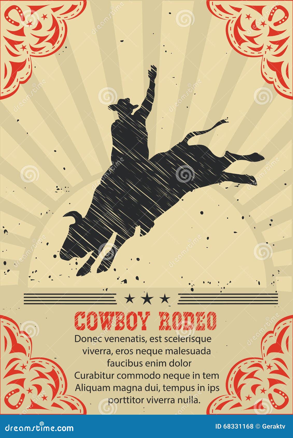 Cowboy Riding Wild Bull.Vector Western Poster Background Stock Vector ...