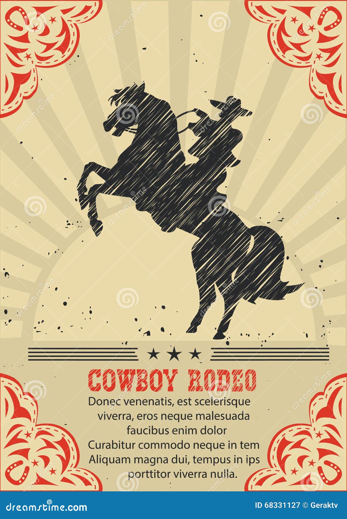 Cowboy Riding Wild Horse .Vector Western Poster Background Stock Vector ...