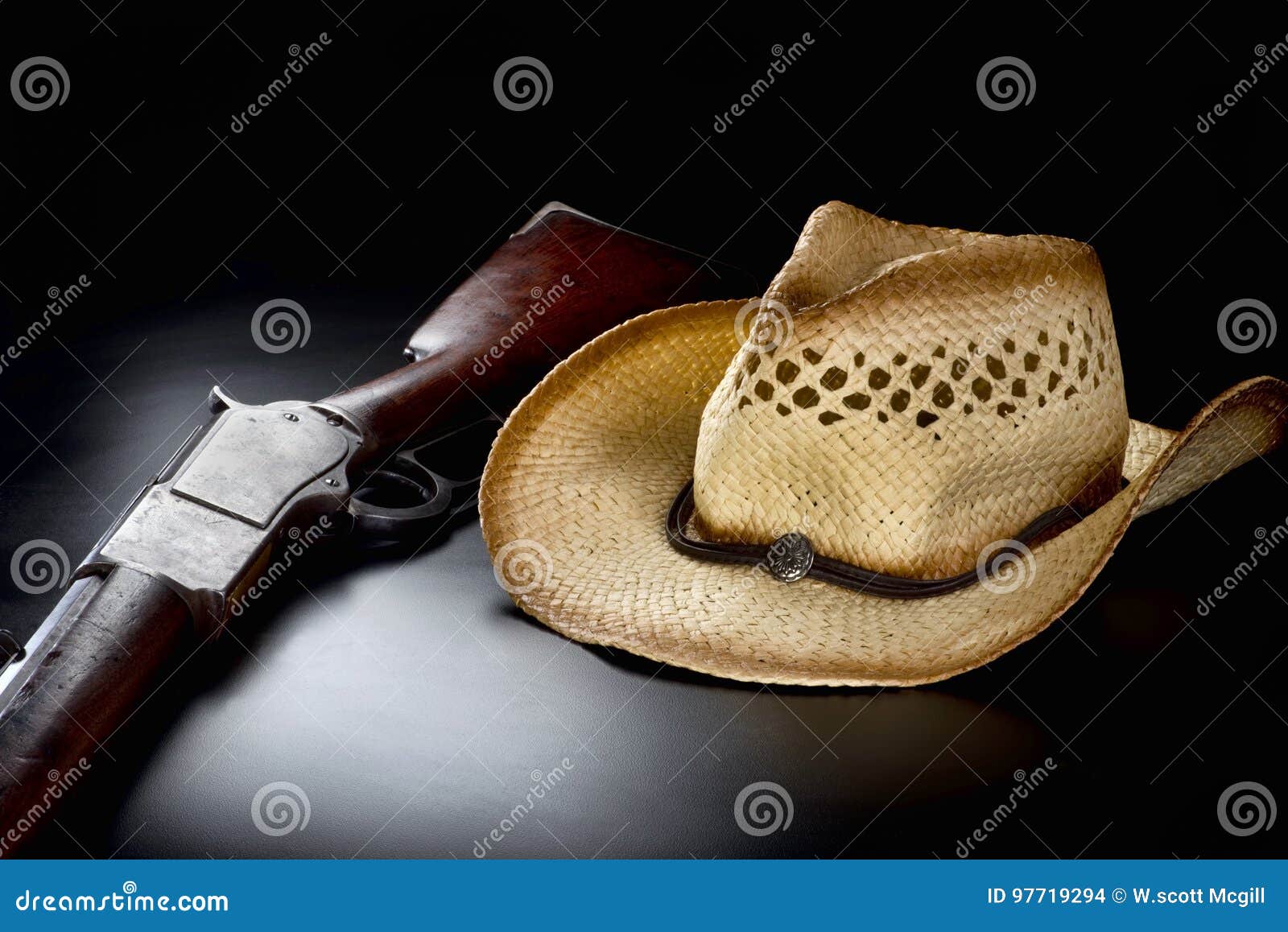 Cowboy Rifle and Hat. stock photo. Image of bandit, country - 97719294