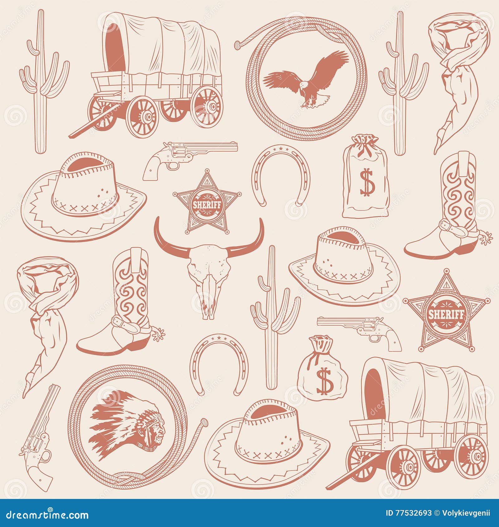 Cowboy seamless pattern stock vector. Illustration of flame - 77532693