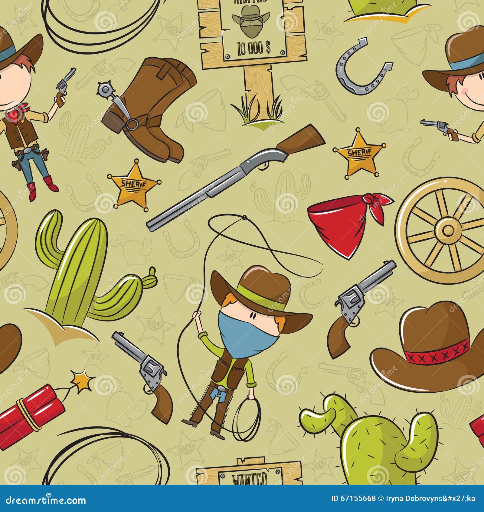 Cowboy seamless pattern stock vector. Illustration of cartoon - 67155668