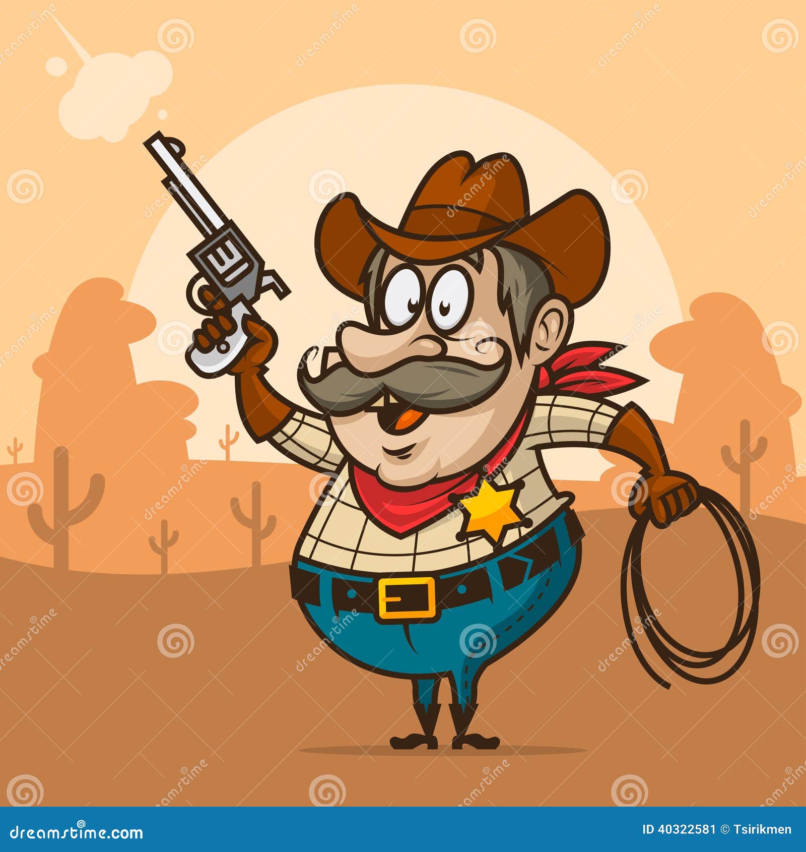 Cowboy Sheriff Shoots from Pistol and Smiling Stock Vector ...