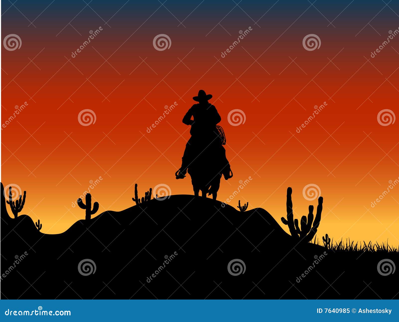 Cowboy Silhouette at Sunset Stock Vector - Illustration of grand ...