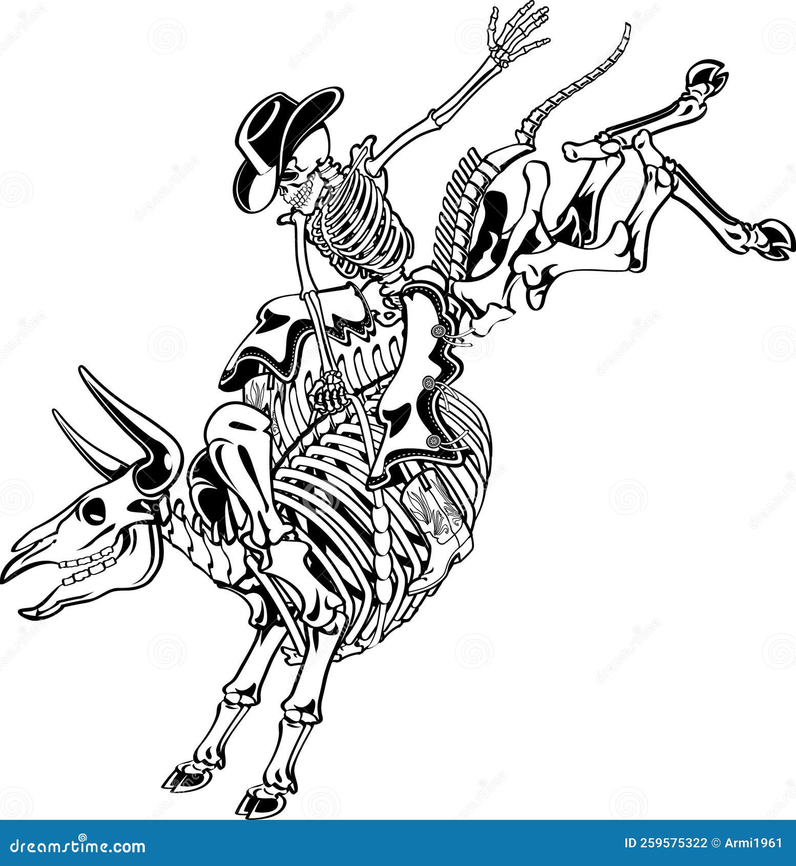 Cowboy Skeleton Bull Riding on a Skeleton Bull Stock Vector ...