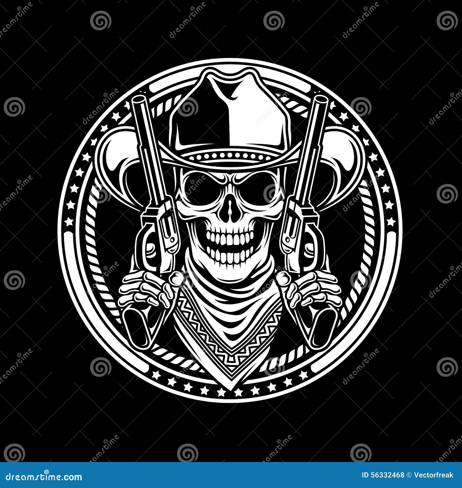 Skull In Cowboy Hat With Sheriff Star And Pistols Cartoon Vector ...