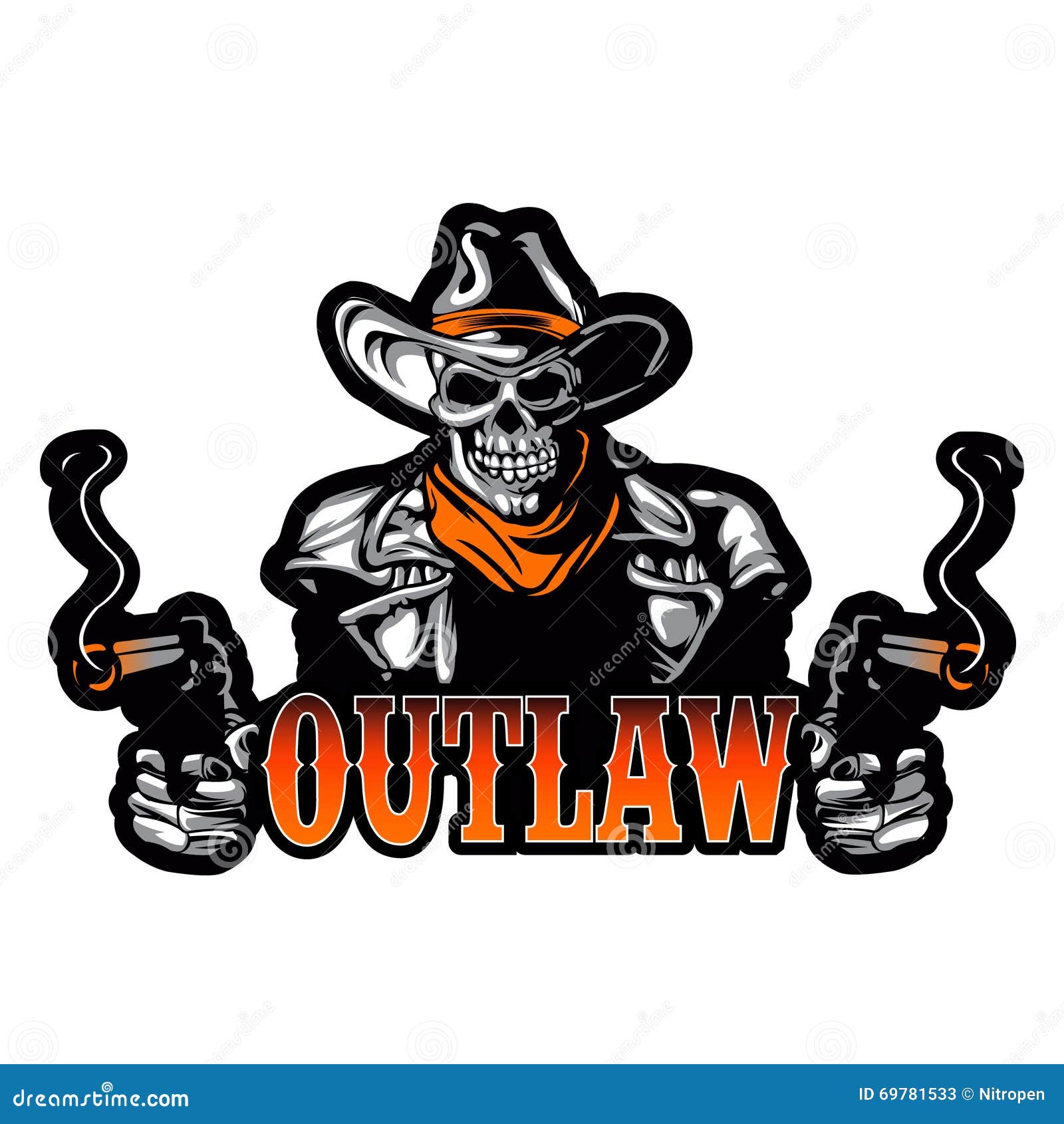 Cowboy Skull with Revolver stock vector. Illustration of ranger - 69781533