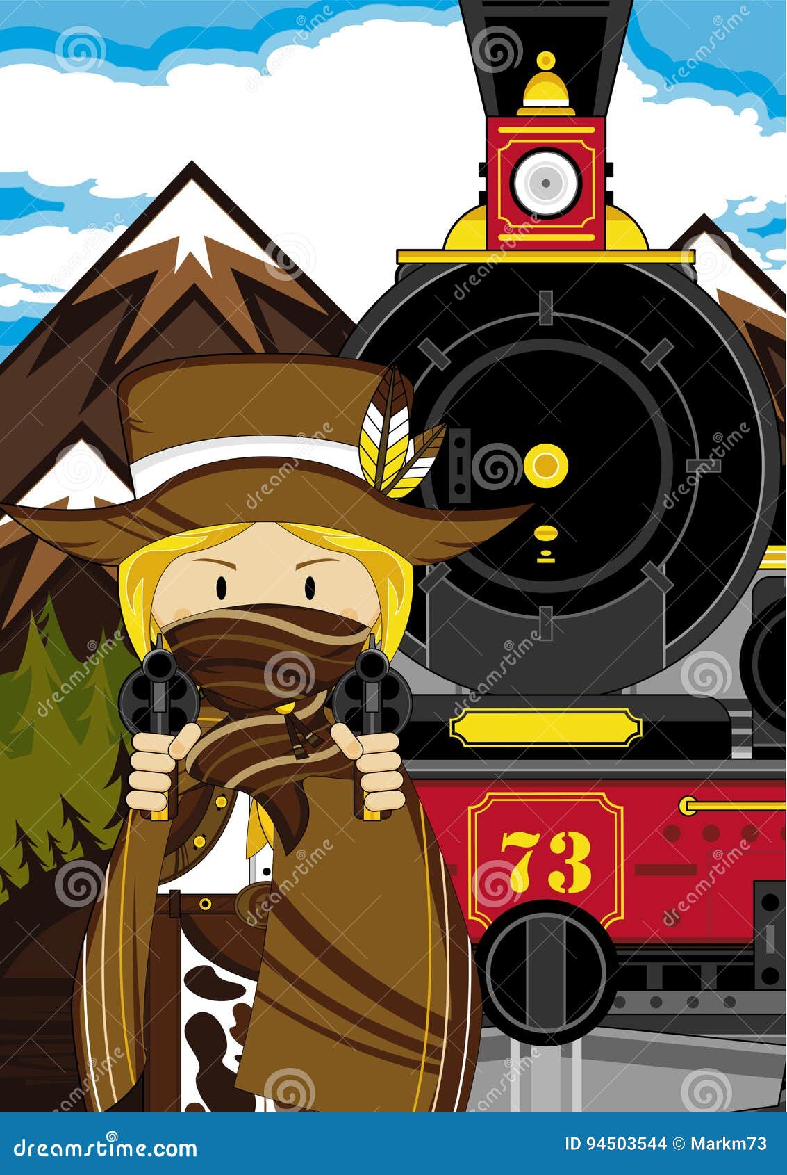 Cowboy and Steam Train stock vector. Illustration of cute - 94503544