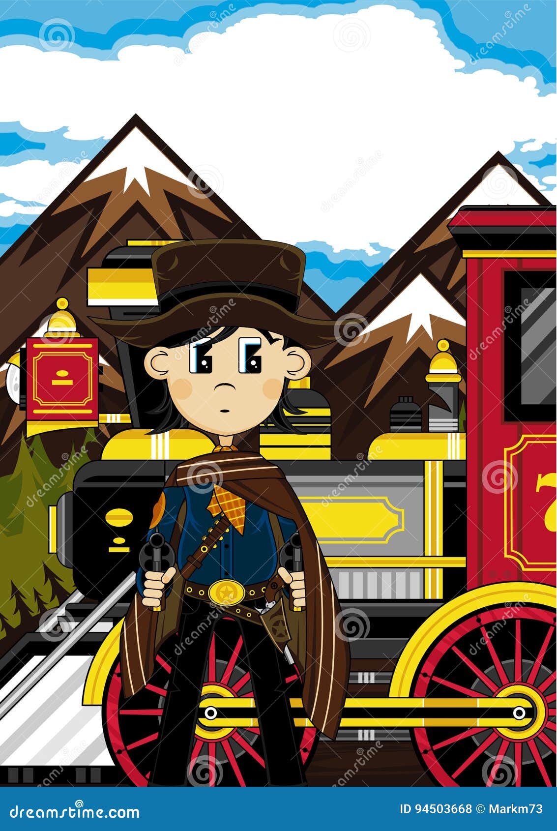 Cowboy and Steam Train stock vector. Illustration of train - 94503668