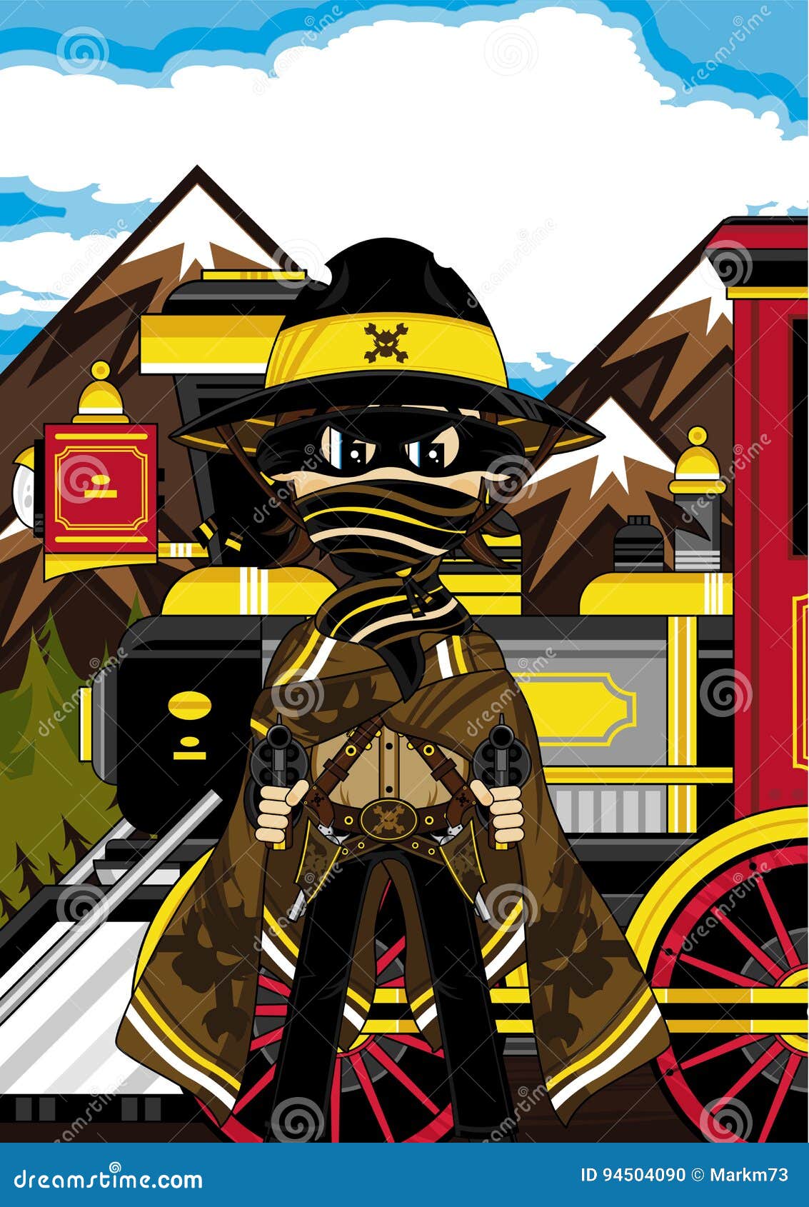 Cowboy and Steam Train stock vector. Illustration of cartoon - 94504090